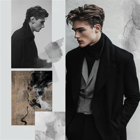 A Man Is Standing In Front Of A Wall With Several Pictures Of A Man Wearing A Jacket Premium