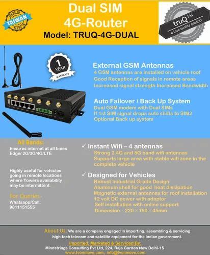 Wireless Or Wi Fi Truq 4G Dual Sim Router 1 At 45000 Piece In New Delhi ID 26769821133
