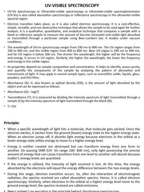 Uv Visible Spectros Pdf Ultraviolet Visible Spectroscopy Spectroscopy