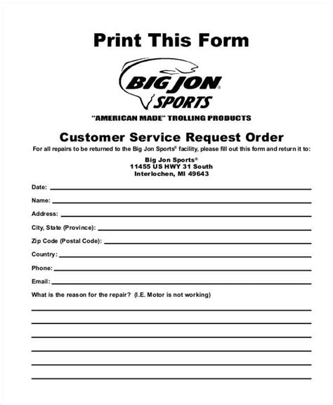 7 Service Order Templates Word PDF