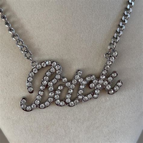 Mcbling Silver Rhinestone Necklace Thats Says Bitch Depop