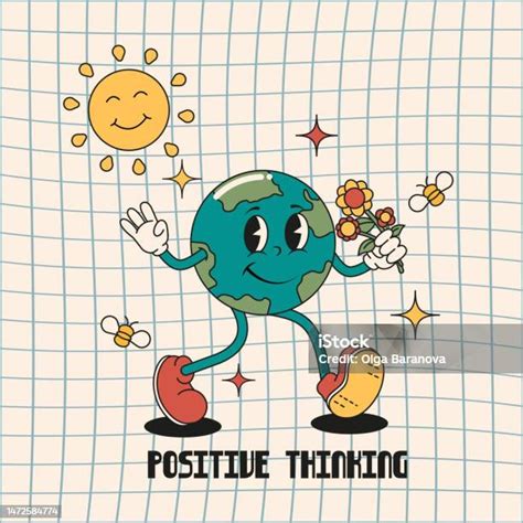 트렌디 한 만화 복고풍 스타일의 행성 지구 세계 환경의 날 걷는 만화 지구가 있는 동기 부여 인쇄 디자인 템플릿입니다 기후 묘사에 대한 스톡 벡터 아트 및 기타 이미지