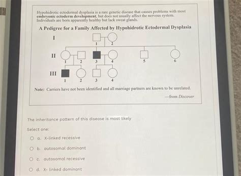 Solved Hypohidrotic Ectodermal Dysplasia Is A Rare Genetic