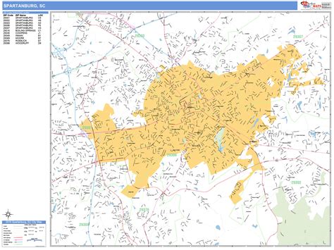 Spartanburg South Carolina Wall Map Basic Style By Marketmaps