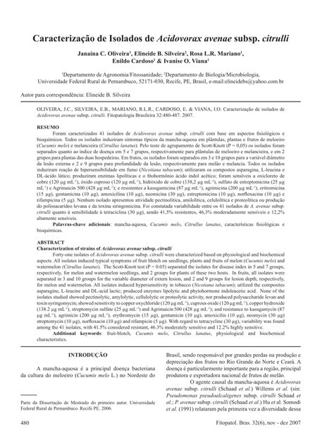 Pdf Characterization Of Strains Of Acidovorax Avenae Subsp Citrulli