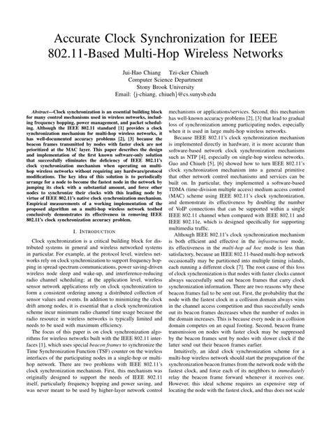 Pdf Accurate Clock Synchronization For Ieee 80211 Based Multi Hop Wireless Networks