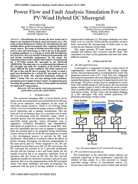 Power Flow And Fault Analysis Simulation For A Pv Wind Hybrid Dc Microgrid Pdf Photovoltaics