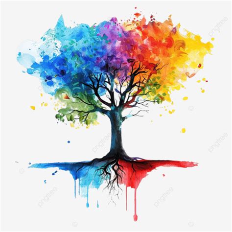 뿌리가 그려진 추상 다채로운 나무 추상적인 화려한 나무 Png 일러스트 및 이미지 에 대한 무료 다운로드 Pngtree