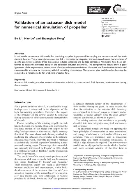 Pdf Validation Of An Actuator Disk Model For Numerical Simulation Of Propeller