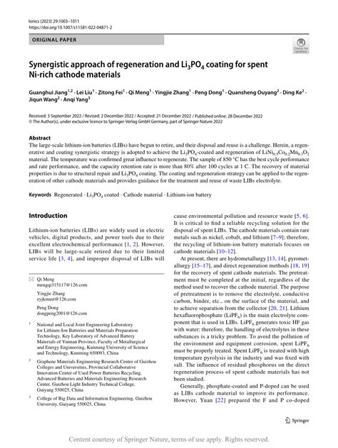 Synergistic Approach Of Regeneration And Li3po4 Coating For Spent Ni Rich Cathode Materials