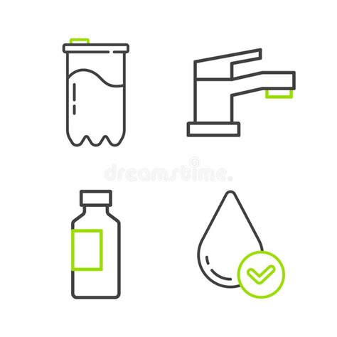 Set Line Water Drop Bottle Of Water Tap And Filter Cartridge Icon Vector Stock Illustration