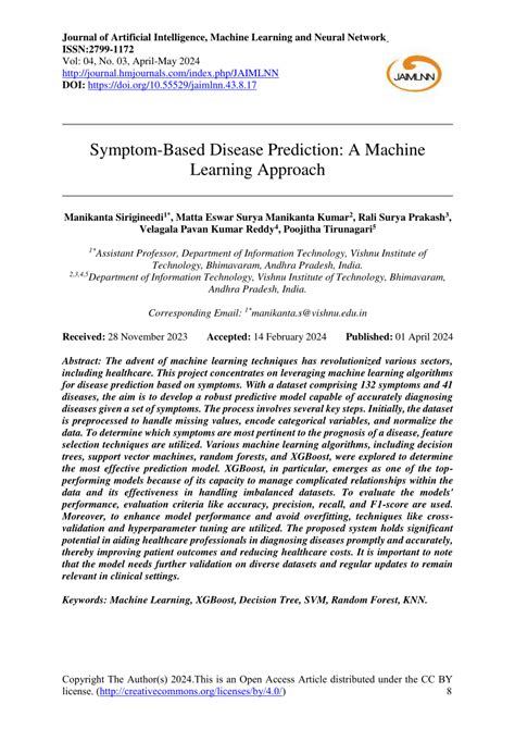 Pdf Symptom Based Disease Prediction A Machine Learning Approach