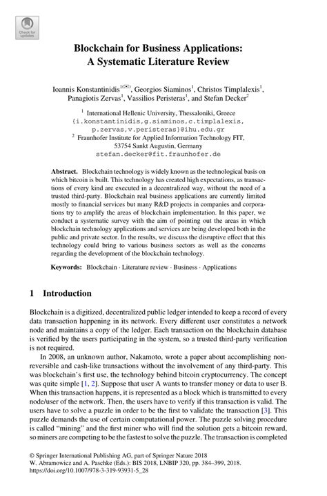 Pdf Blockchain For Business Applications A Systematic Literature Review