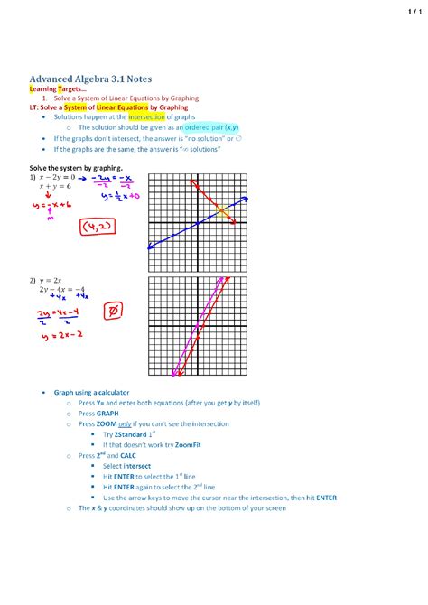 graphing system advanced algebra lecture handout docsity