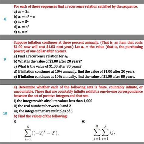 solved for each of these sequences find a recurrence