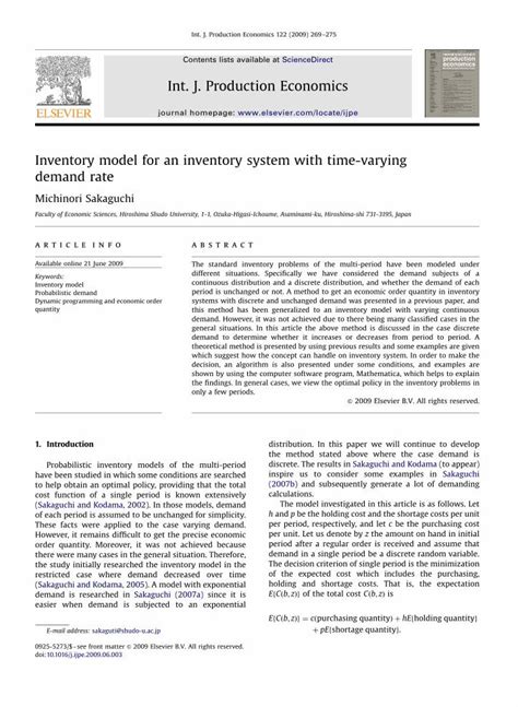 Pdf Inventory Model For An Inventory System With Time Varying Demand Rate Dokumentips
