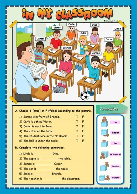 Prepositions Of Place In My Classroom Worksheet Actividades