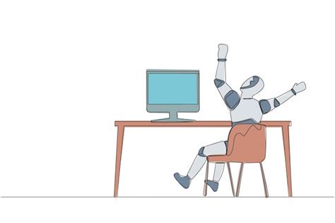 Premium Vector Continuous One Line Drawing Back View Of Happy Robot
