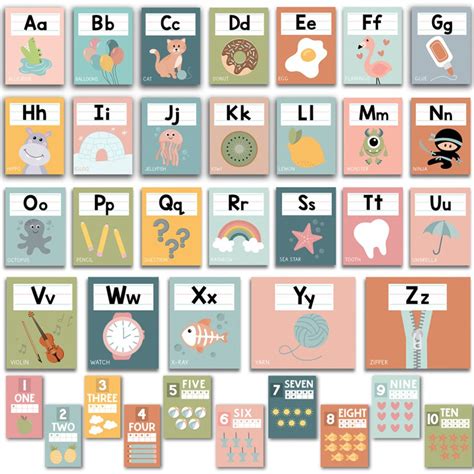 Boho Muted Number Line And Alphabet Letters For Classroom Wall Set Of