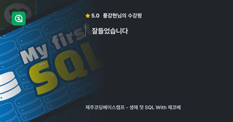풍강현님의 생생한 수강평 생애 첫 Sql With 제코베 강의 인프런 수강평