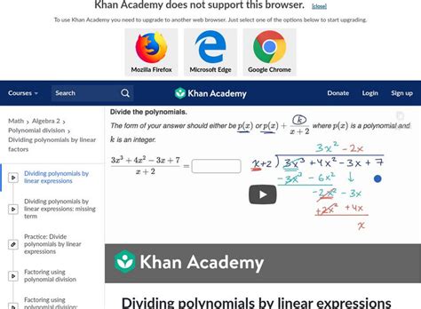 Khan Academy Algebra Ii Dividing Polynomials By Linear Expressions
