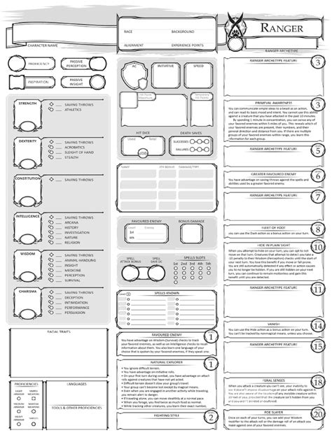 456029 Class Character Sheet Ranger Revised V1 1 Pdf
