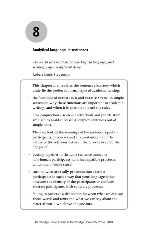 Analytical Language 1 Sentences Chapter 8 A Students Writing Guide