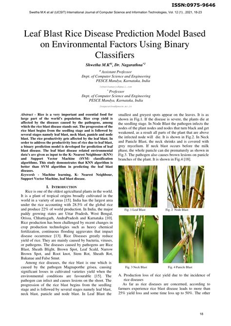 [pdf] Leaf Blast Rice Disease Prediction Model Based On Environmental Factors Using Binary