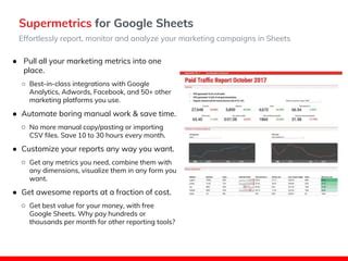 Supermetrics All Your Marketing Metrics In One Place PPT