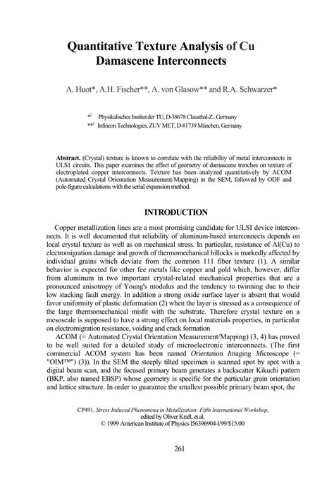 Pdf Quantitative Texture Analysis Of Cu Damascene Interconnects
