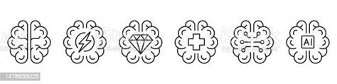 인간의 두뇌 Ai 개념 블랙 라인 아이콘 세트 인공 지능 인간의 마음 브레인스토밍 흰색 배경에 스트레스 기호 편집 가능한 획 고립된 벡터 그림 건강관리와 의술에 대한 스톡