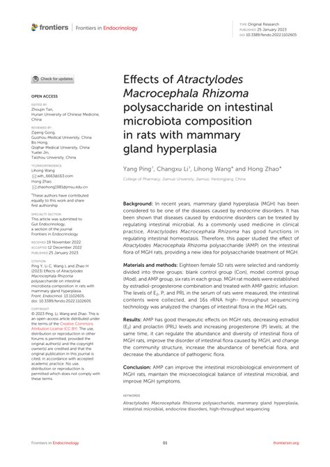 Pdf Effects Of Atractylodes Macrocephala Rhizoma Polysaccharide On Intestinal Microbiota