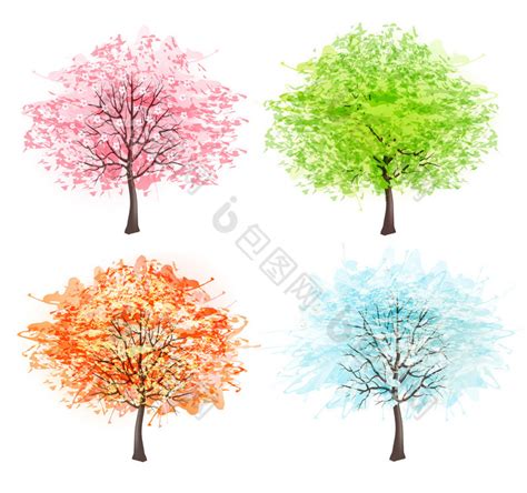 四个季节春天夏天秋天冬天艺术树的美丽图片 包图网企业站