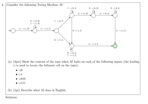 Solved 2 Consider The Following Turing Machine M 1 0l 0