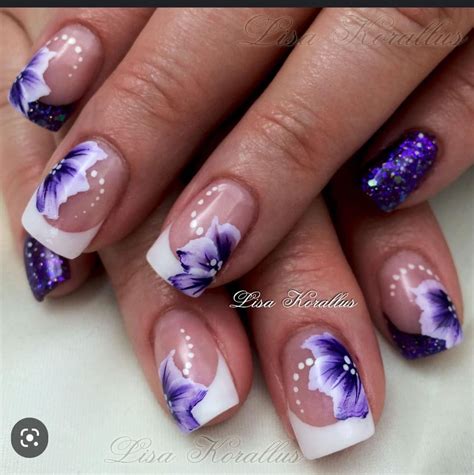 Purple Flower French Manicure Floral Nail Designs Purple Nail