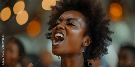 Black Woman Shouting Loudly With Mouth Wide Open Concept Emotional
