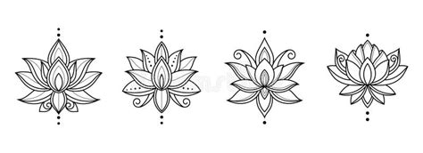 set of out lines decorative lotus flower symbols stock illustration