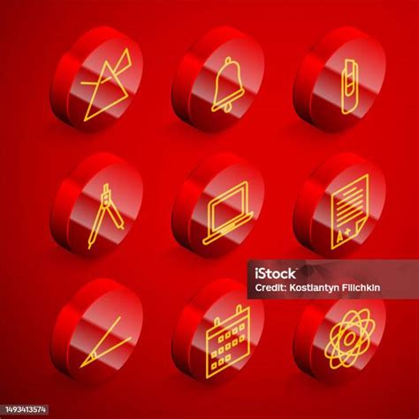 프리즘 울리는 종 편지지 칼 그리기 나침반 노트북 A 플러스 등급의 시험 시트 예각 및 달력 아이콘에 선 광선을 설정합니다 벡터 3차원 형태에 대한 스톡 벡터 아트 및 기타