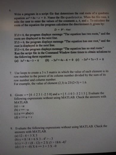 Solved Write A Program In A Script File That Determines The