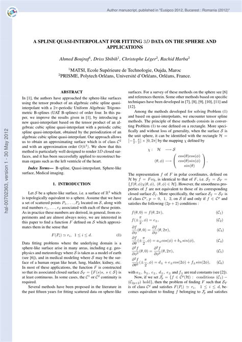 Pdf A Spline Quasi Interpolant For Fitting 3d Data On The Sphere And Applications