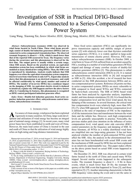 Pdf Investigation Of Ssr In Practical Dfig Based Wind Farms Connected To A Series Compensated