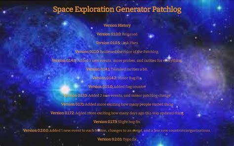 Space Exploration Generator Patchlog