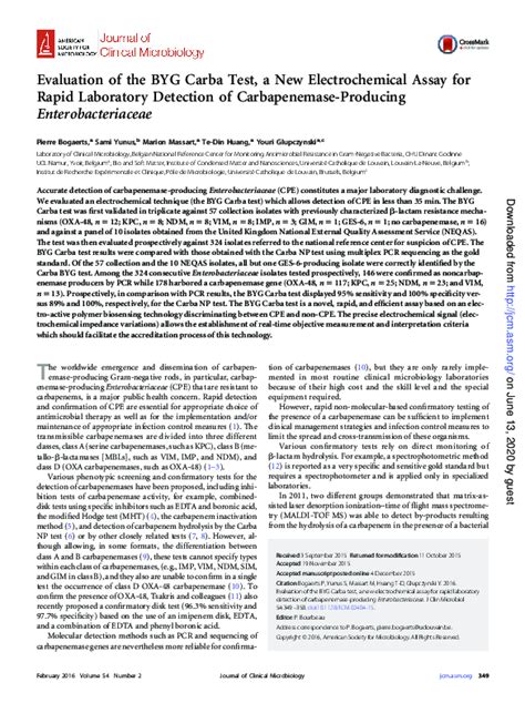 Pdf Evaluation Of The Byg Carba Test A New Electrochemical Assay For