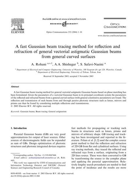 Pdf A Fast Gaussian Beam Tracing Method For Reflection And Refraction Of General Vectorial
