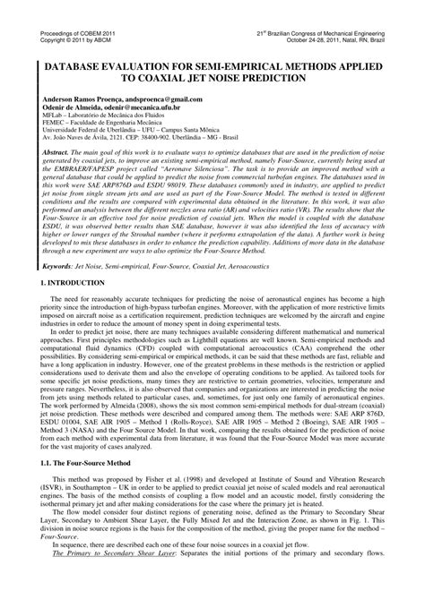 Pdf Database Evaluation For Semi Empirical Methods Applied To Coaxial Jet Noise Prediction