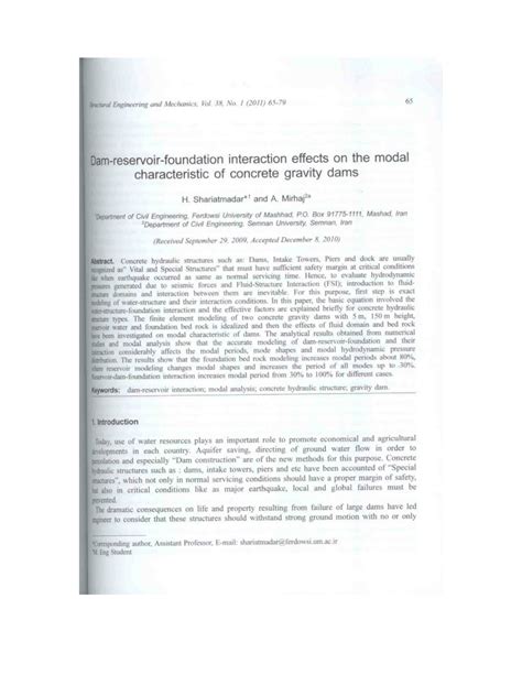 Pdf Dam Reservoir Foundation Interaction Effects On The Modal