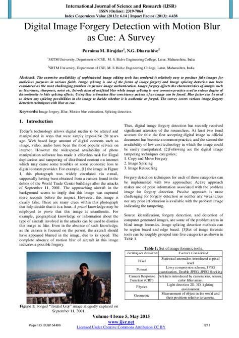 Pdf Digital Image Forgery Detection With Motion Blur As Cue A Survey