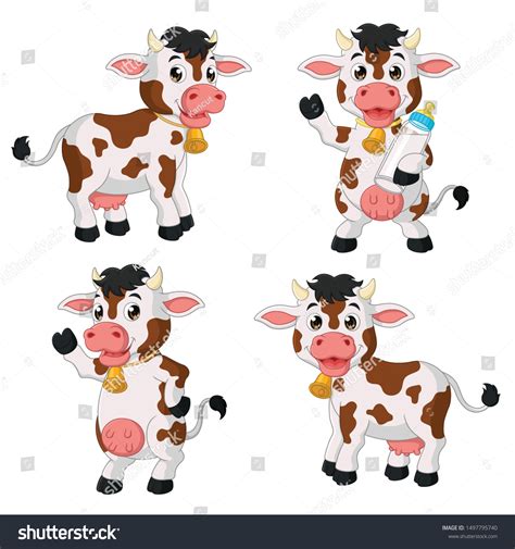 Cartoon Funny Cow Collection Set Stock Vector Royalty Free 1497795740