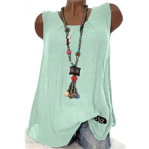 Jsaierl Linen Tank Tops For Women Loose Fit Summer Casual Shirts Plus