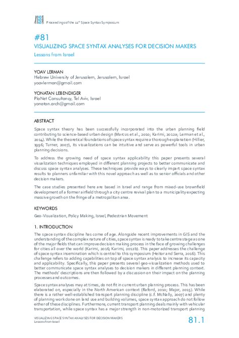Pdf Visualizing Space Syntax Analyses For Decision Makers Lessons From Israel